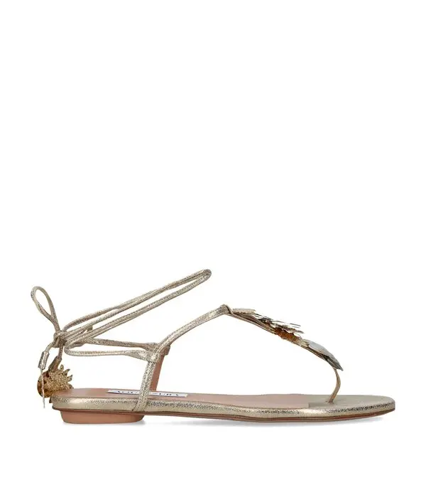 AQUAZZURA Leather Night Stars Flat Sandals