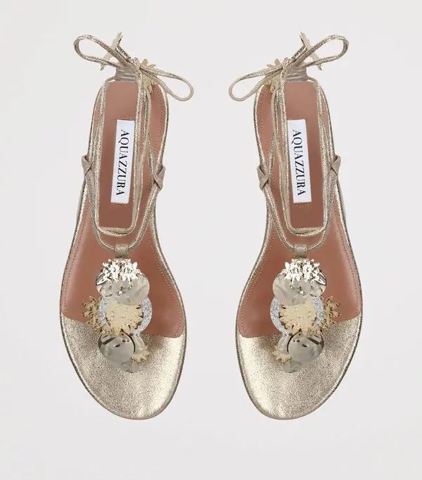 AQUAZZURA Leather Night Stars Flat Sandals