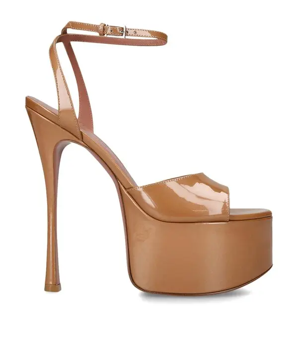 Amina Muaddi Patent Leather Aya Platform Heeled Sandals 155