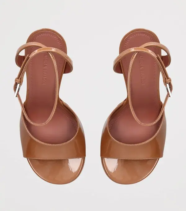Amina Muaddi Patent Leather Aya Platform Heeled Sandals 155