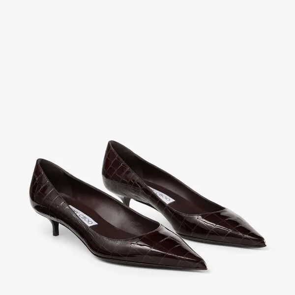JIMMY CHOO Amelia Shiny Croc Embossed Leather Pumps - Sambuco
