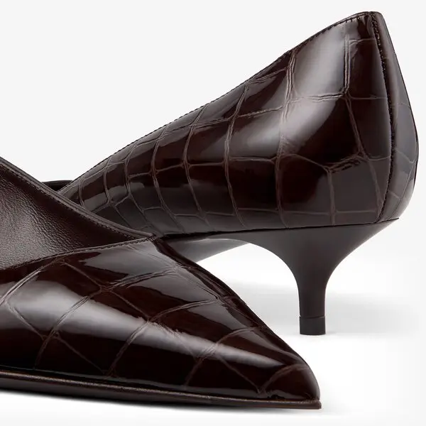 JIMMY CHOO Amelia Shiny Croc Embossed Leather Pumps - Sambuco