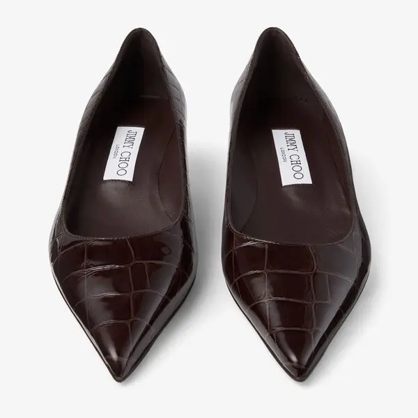 JIMMY CHOO Amelia Shiny Croc Embossed Leather Pumps - Sambuco