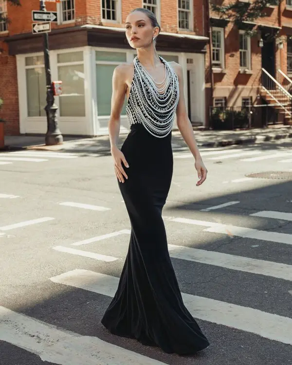 Mac Duggal Beaded Halter Neck Jersey Gown
