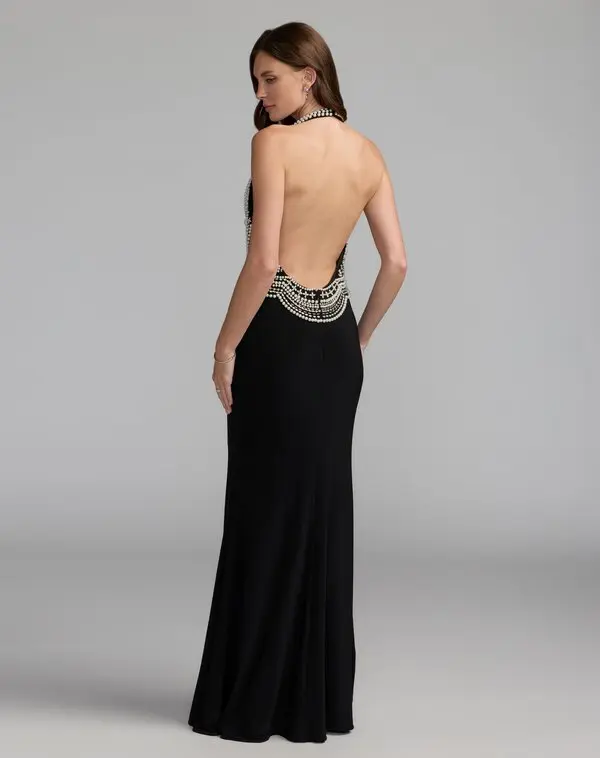 Mac Duggal Beaded Halter Neck Jersey Gown