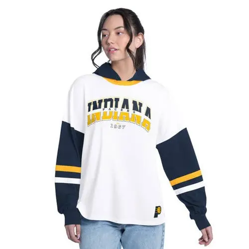 G-III 4HER BY CARL BANKS Navy Indiana Pacers Key Player Oversized Hooded Long Sleeve T-shirt - White