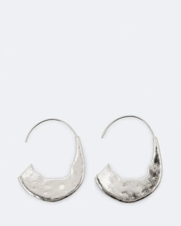ALLSAINTS Talon Large Flat Hammered Earrings - Silver