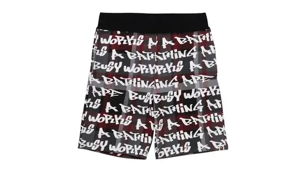 A BATHING APE Graffiti Check Sweat Shorts - Black