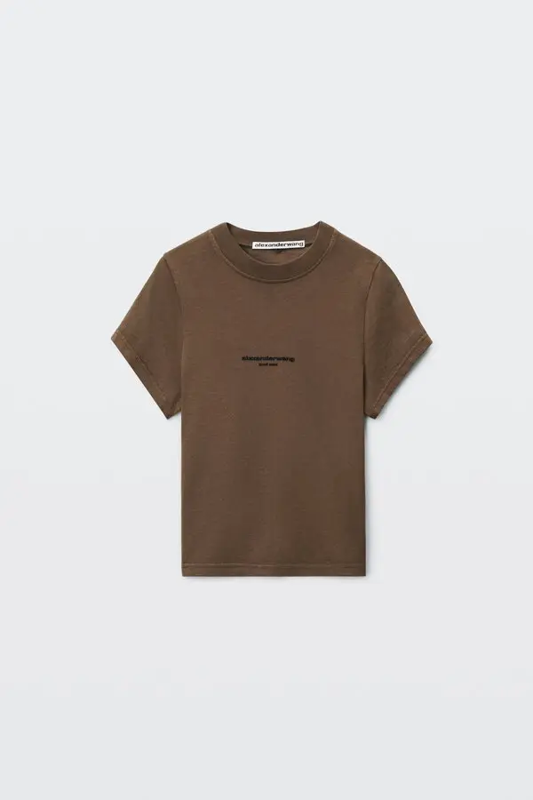 Alexander Wang Logo Print Shrunken Short Sleeve Tee - Olive