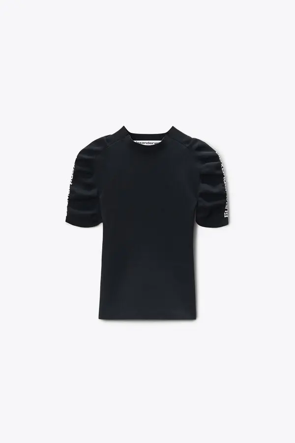 Alexander Wang Ruched Sleeve Short Sleeve Crewneck