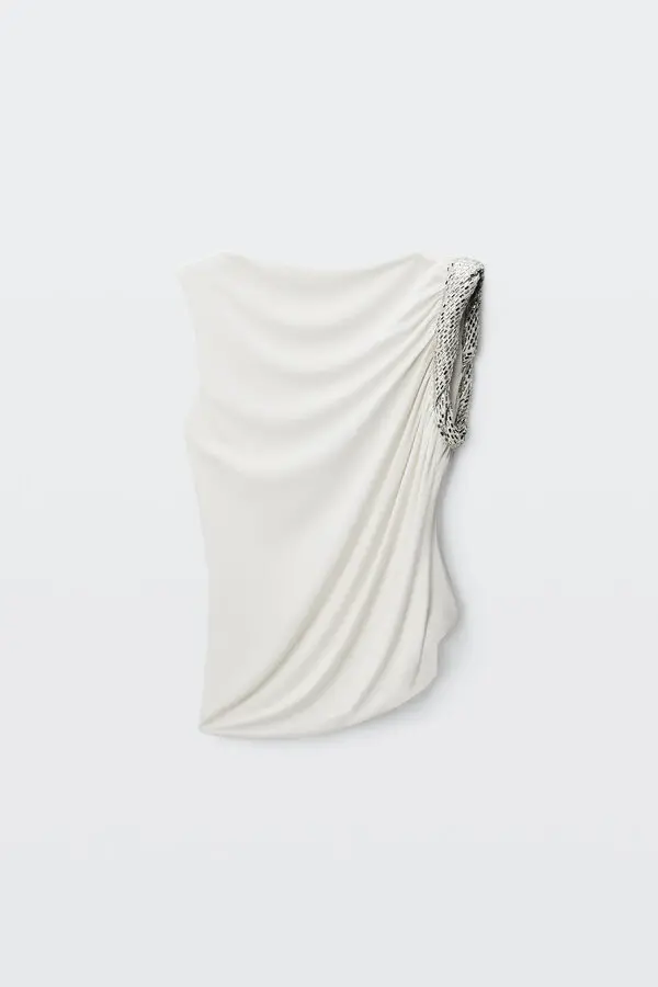 Alexander Wang Sleeveless Top W/ Hotfix Twist Drape - Ivory