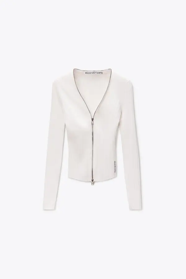 Alexander Wang V-neck Pointelle Zip Cardigan - White