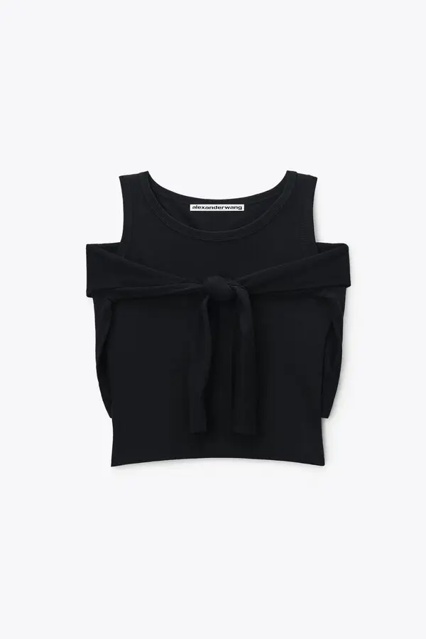 Alexander Wang Layered Tank With Tie-front Sweater Detail - Black