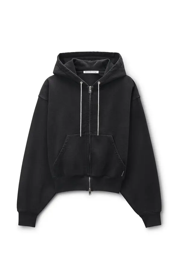 Alexander Wang Crystal Hotfix Drawcord Zip-up Hoodie - Black