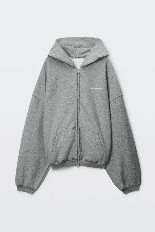 Alexander Wang Oversized Zip-up Hoodie W/ Logo Print - Sidewalk