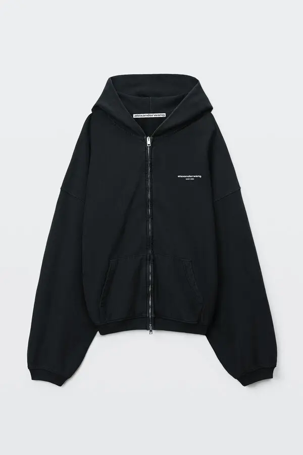Alexander Wang Logo Print Oversized Zip-up Hoodie - Washed Black