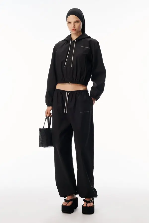 Alexander Wang Crystal Hotfix Drawcord Mid-rise Track Pant - Black
