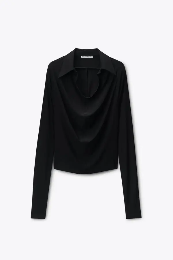 Alexander Wang Cowl Placket Top - Black