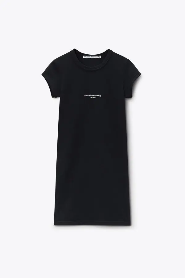 Alexander Wang Logo Fitted Short Sleeve Mini Dress - Black