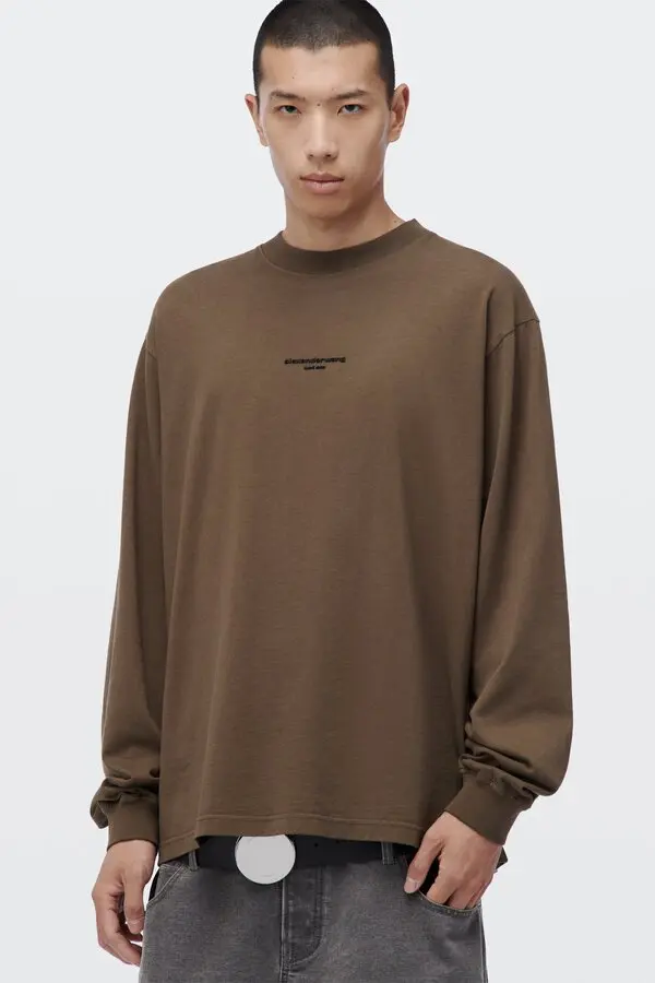 Alexander Wang Logo Print Long Sleeve Tee - Olive