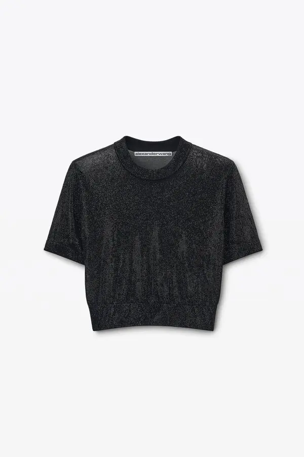 Alexander Wang Ss Tee With Clear Bead Hotfix - Black