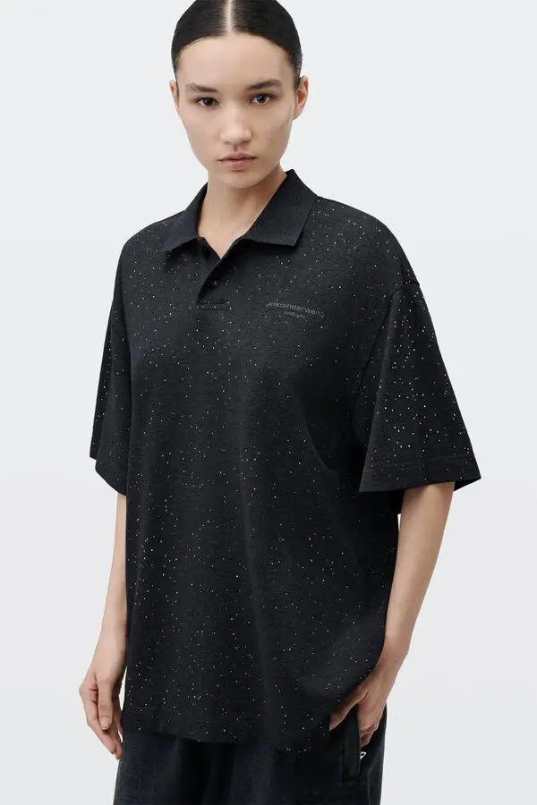 Alexander Wang Crystal Hotfix Polo - Washed Black