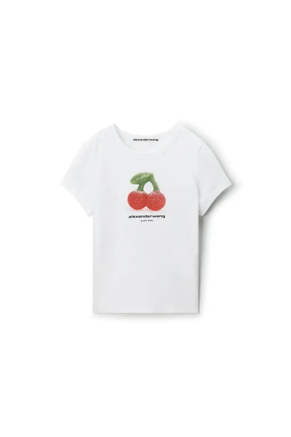 Alexander Wang Fitted Ringer Tee W/ Cherry Graphic - White