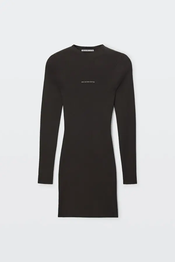 Alexander Wang Textured Logo Long Sleeve Crewneck Dress - Cola