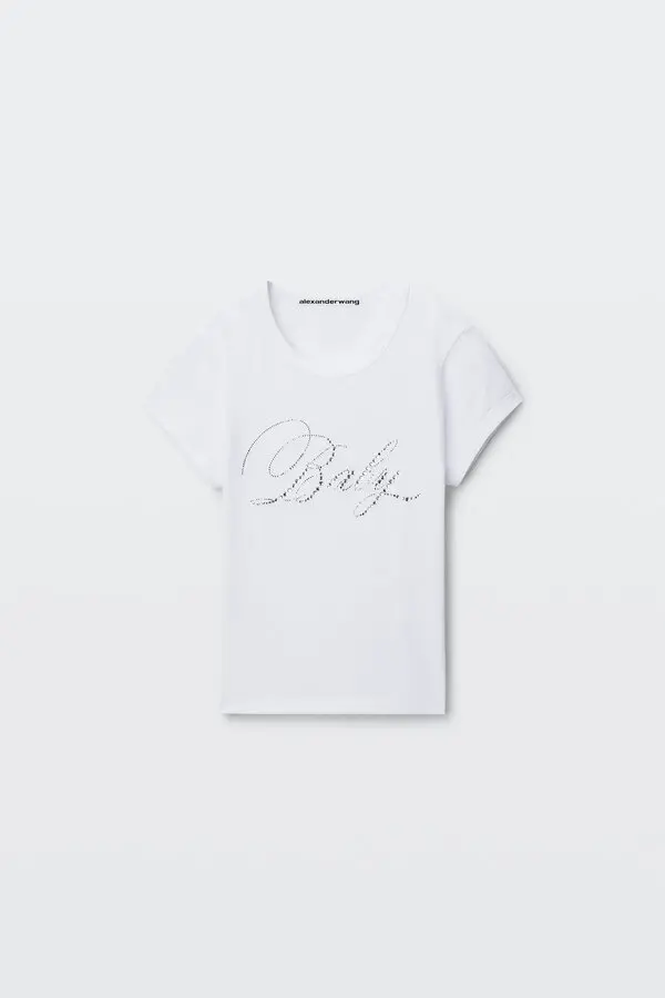 Alexander Wang Crystal Hotfix Graphic Fitted Tee - White
