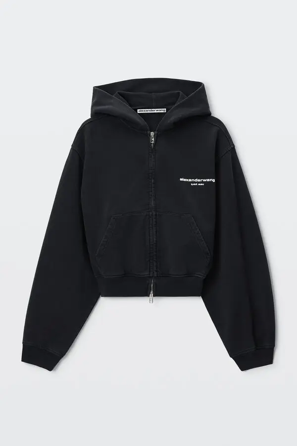 Alexander Wang Logo Print Zip-up Hoodie - Washed Black