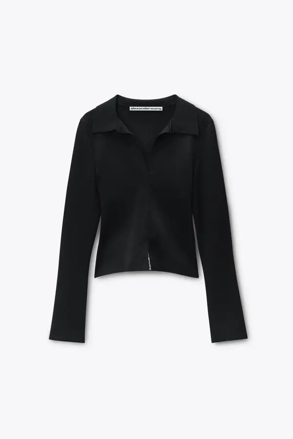 Alexander Wang Ls Fixed Placket Polo - Black