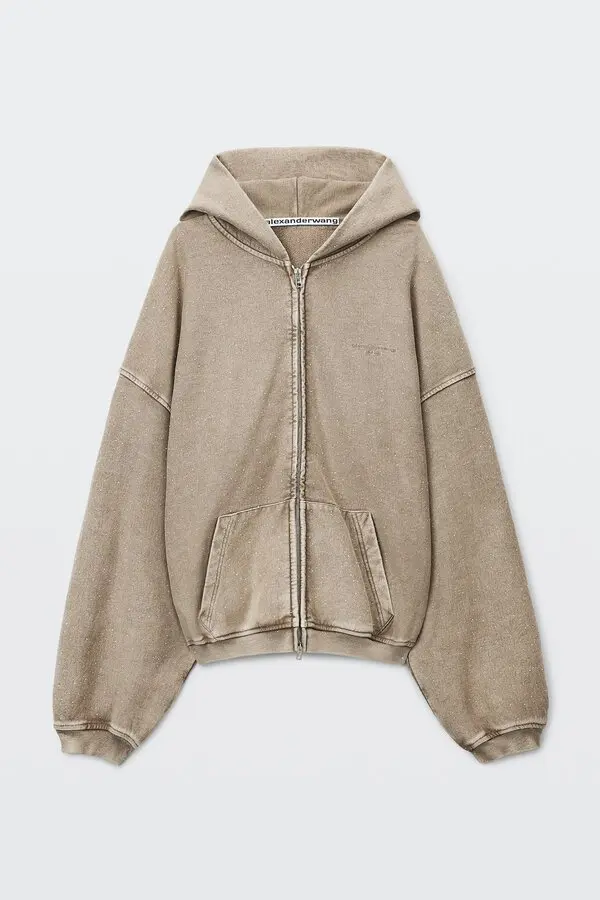Alexander Wang Crystal Hotfix Oversized Zip-up Hoodie - Fallen Rock