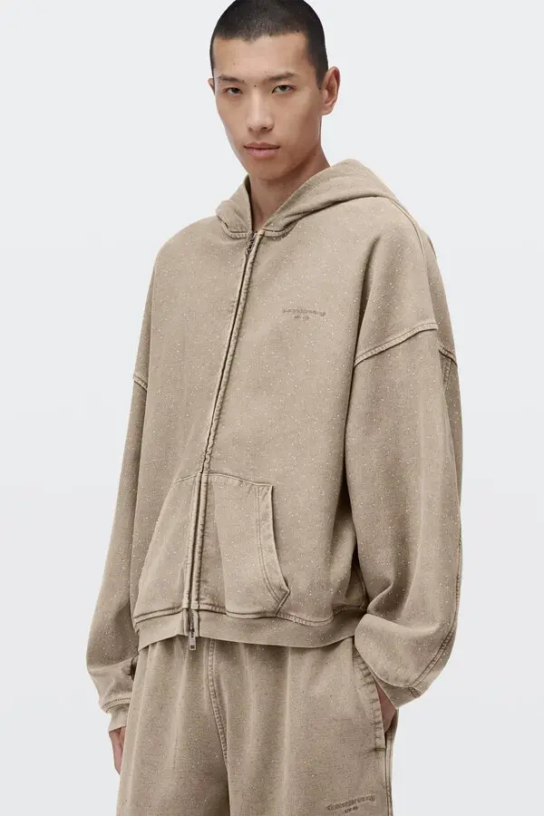 Alexander Wang Crystal Hotfix Oversized Zip-up Hoodie - Fallen Rock