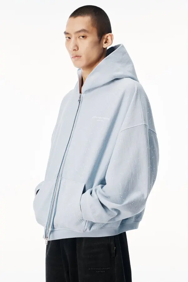 Alexander Wang Crystal Hotfix Oversized Zip-up Hoodie - Washed Sky