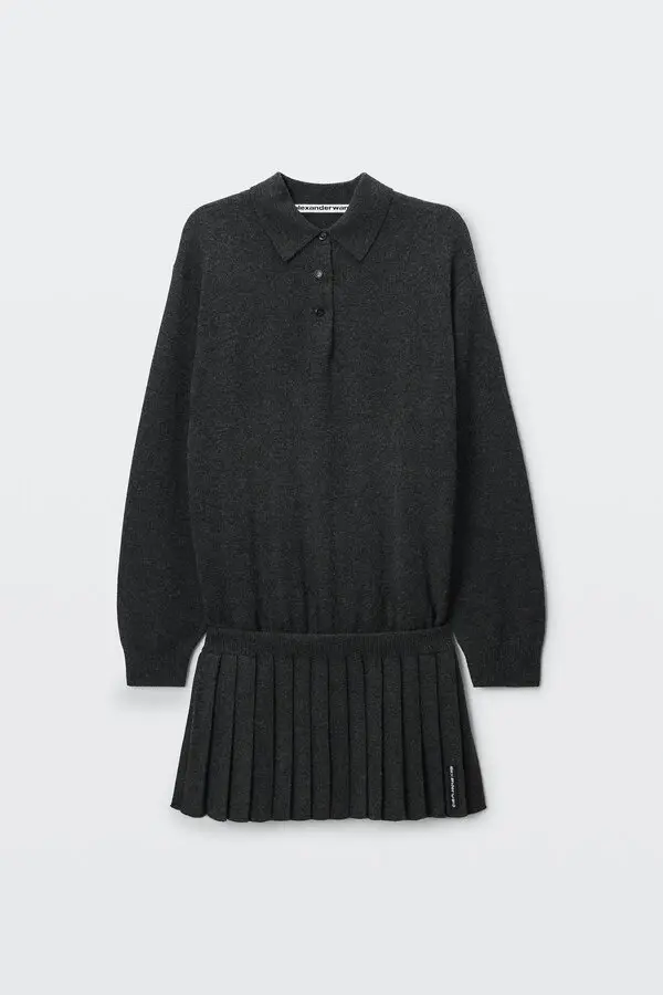 Alexander Wang Polo Dress With Heat Pressed Skirt - Graphite