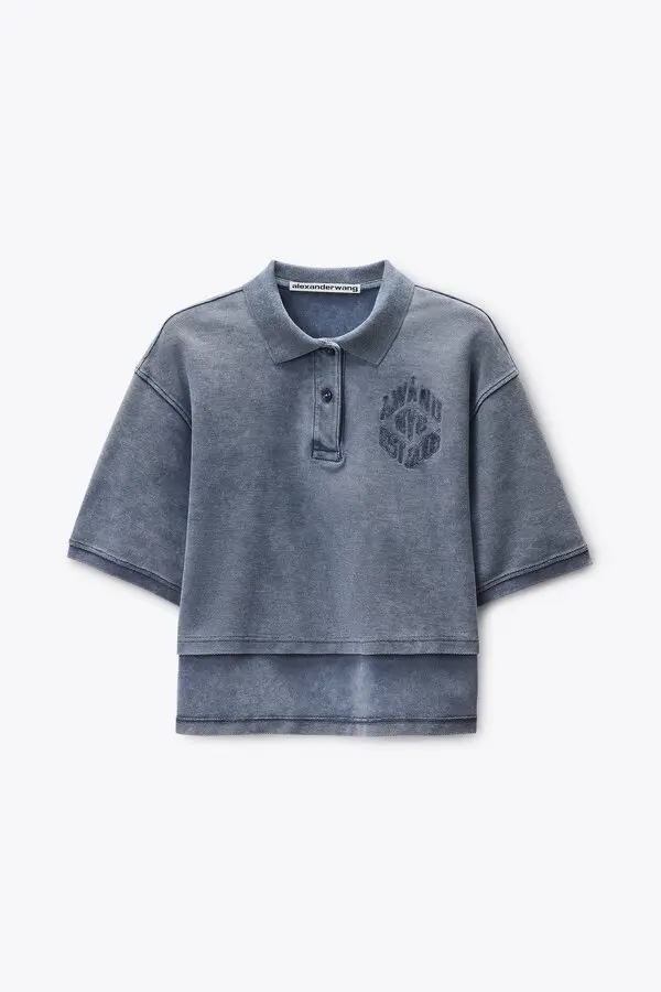 Alexander Wang Cropped Oversized Polo - Washed Navy