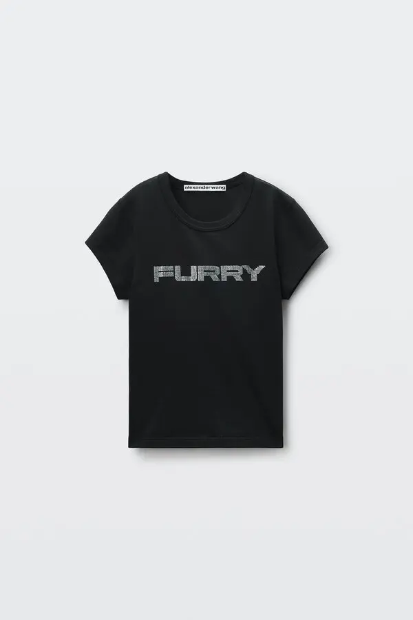 Alexander Wang Crystal Hotfix Graphic Fitted Short Sleeve Tee - Black