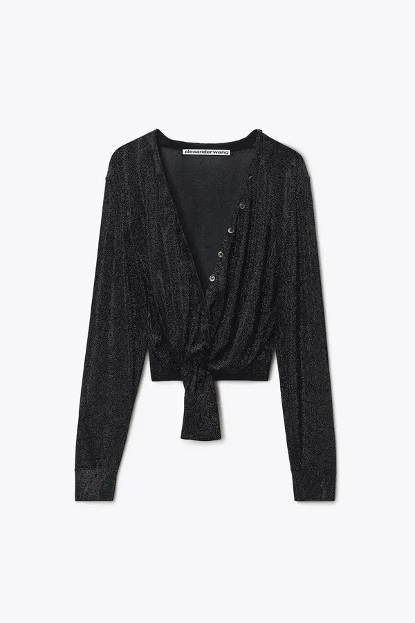Alexander Wang Crystal Hotfix Knotted Deep V-neck Cardigan - Black