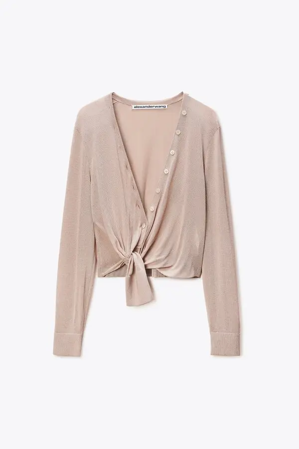 Alexander Wang Crystal Hotfix Knotted Deep V-neck Cardigan - Nude