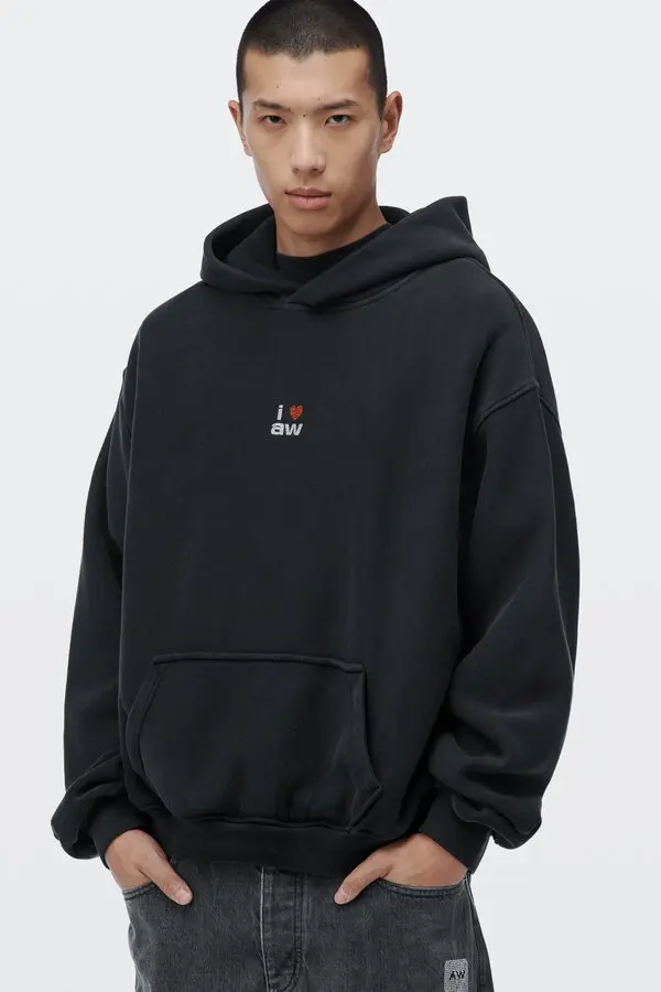 Alexander Wang Crystal Hotfix I Heart Aw Hoodie - Washed Black