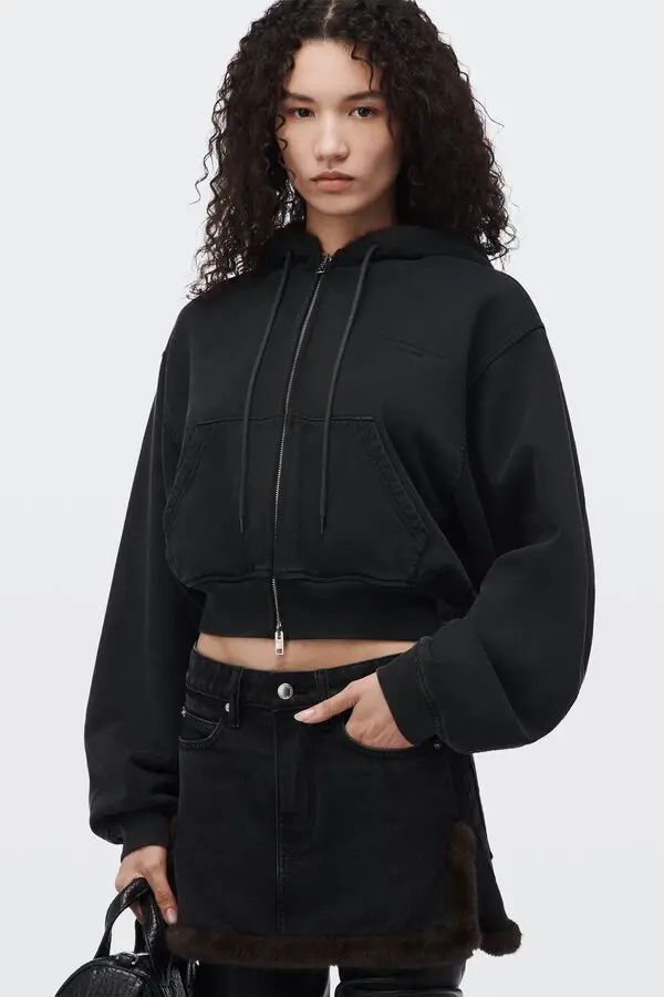 Alexander Wang Faux Fur Hood Zip-up Hoodie - Washed Black