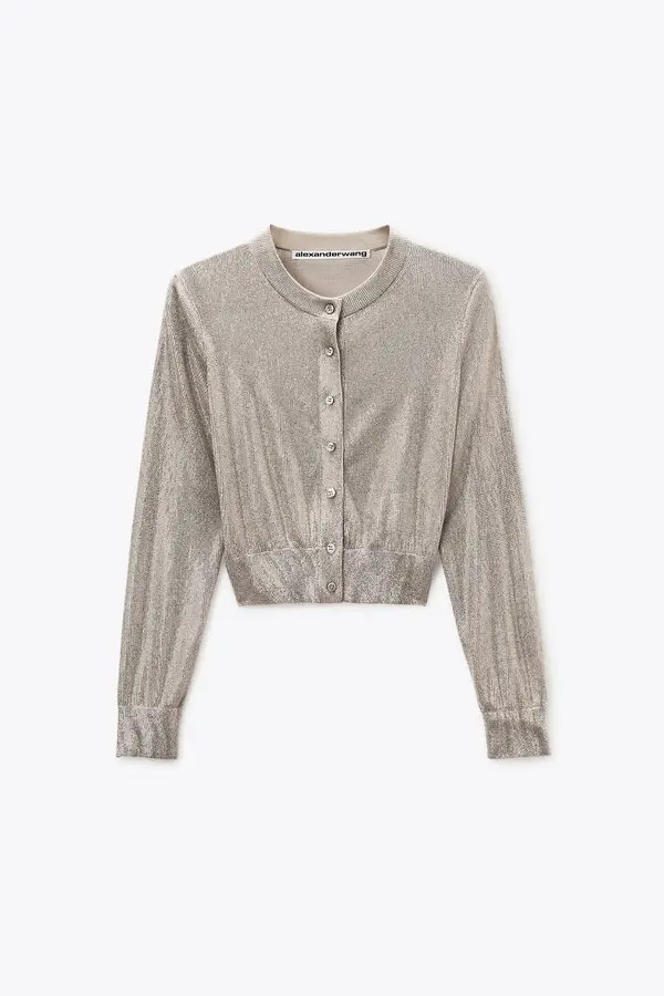Alexander Wang Crystal Hotfix Cropped Cardigan - Champagne