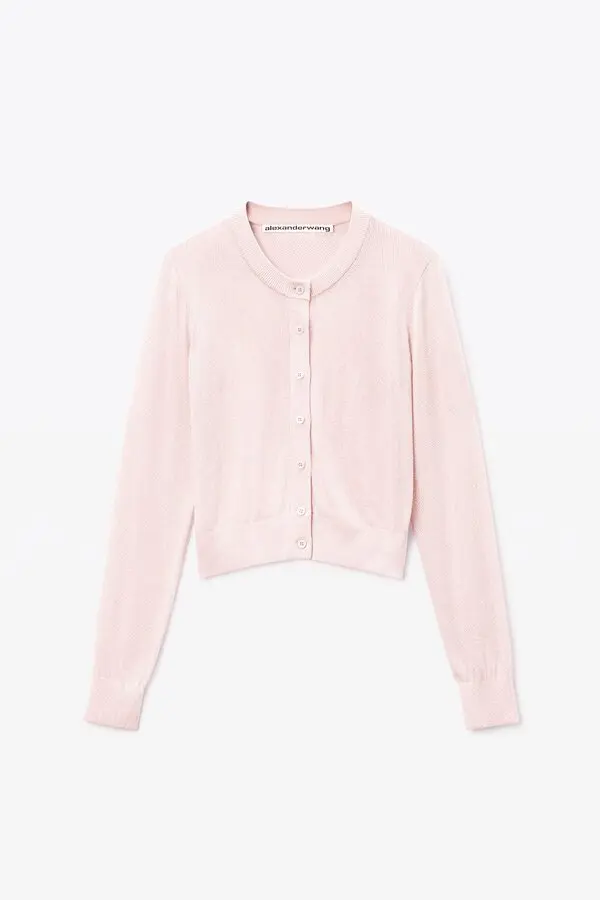 Alexander Wang Crystal Hotfix Cropped Cardigan - Light Pink