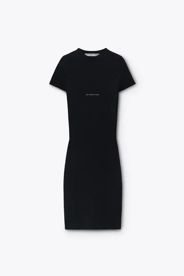Alexander Wang Ss Crewneck Mini Dress W/ Jacquard Logo - Black
