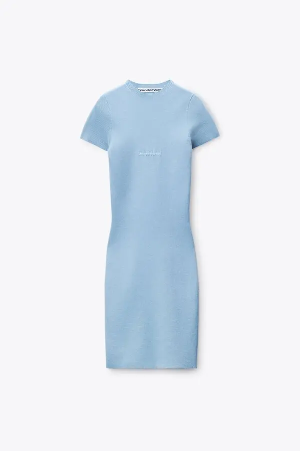 Alexander Wang Ss Crewneck Mini Dress W/ Jacquard Logo - Blue