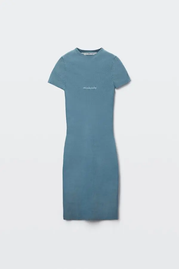 Alexander Wang Jacquard Logo Short Sleeve Crewneck Mini Dress - Chambray Blue