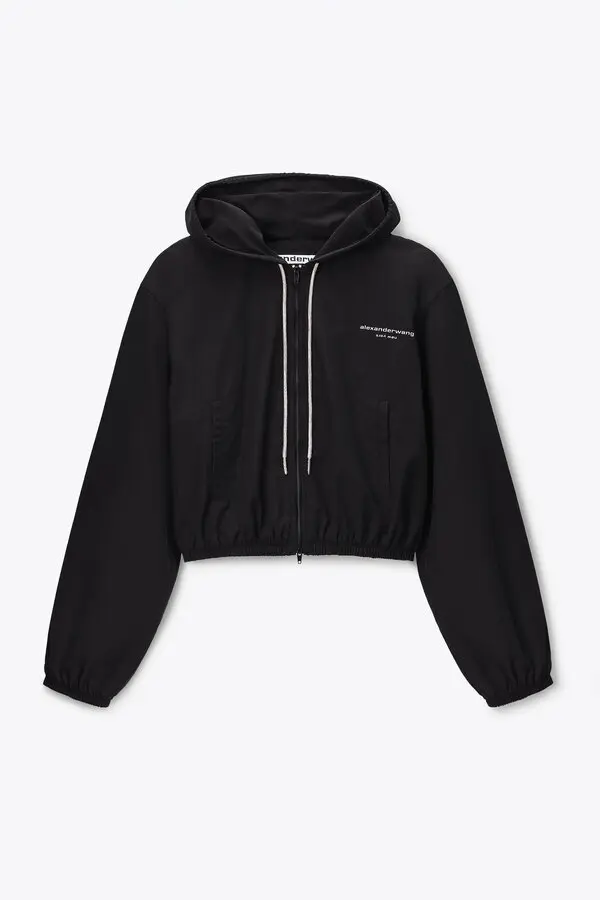 Alexander Wang Crystal Hotfix Drawcord Shrunken Hoodie Jacket - Black