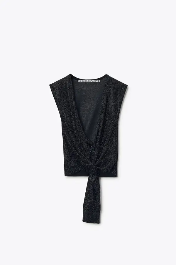 Alexander Wang Crystal Hotfix Deep V-neck Knotted Tank - Black