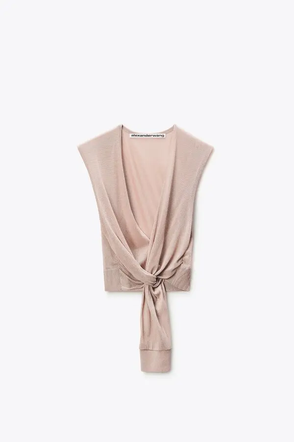 Alexander Wang Crystal Hotfix Deep V-neck Knotted Tank - Nude