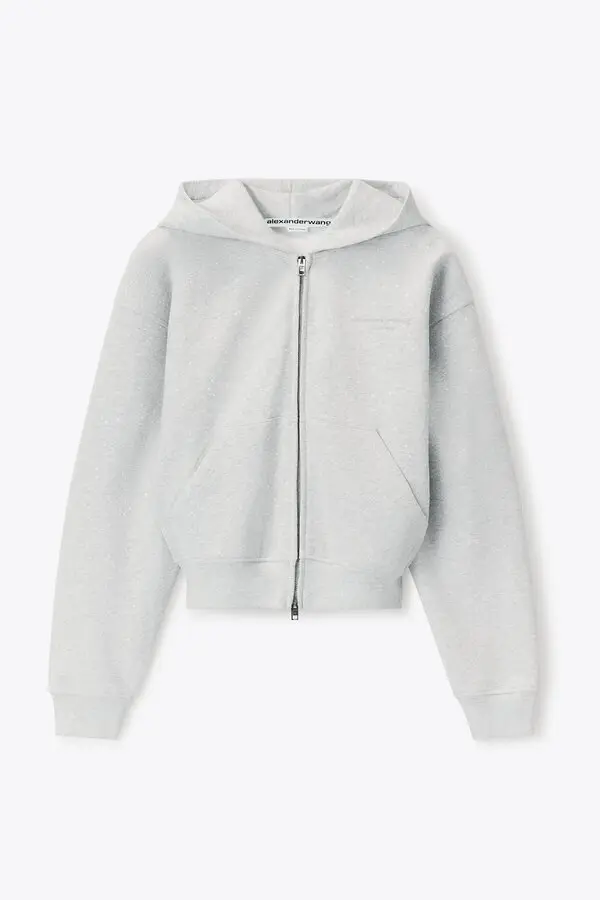 Alexander Wang Crystal Hotfix Zip-up Hoodie - Light Heather Grey